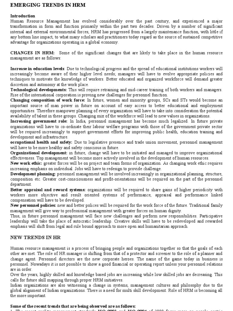 Emerging Trends in HRM | PDF | Outsourcing | Human Resource Management