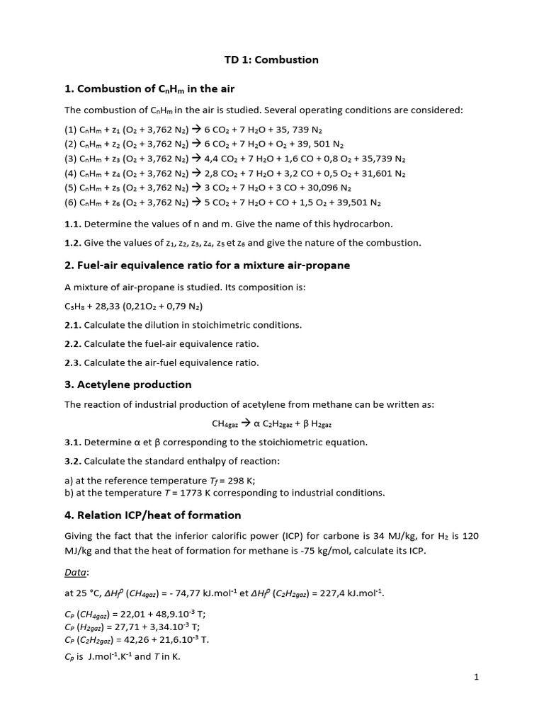 TD 1 Combustion | PDF