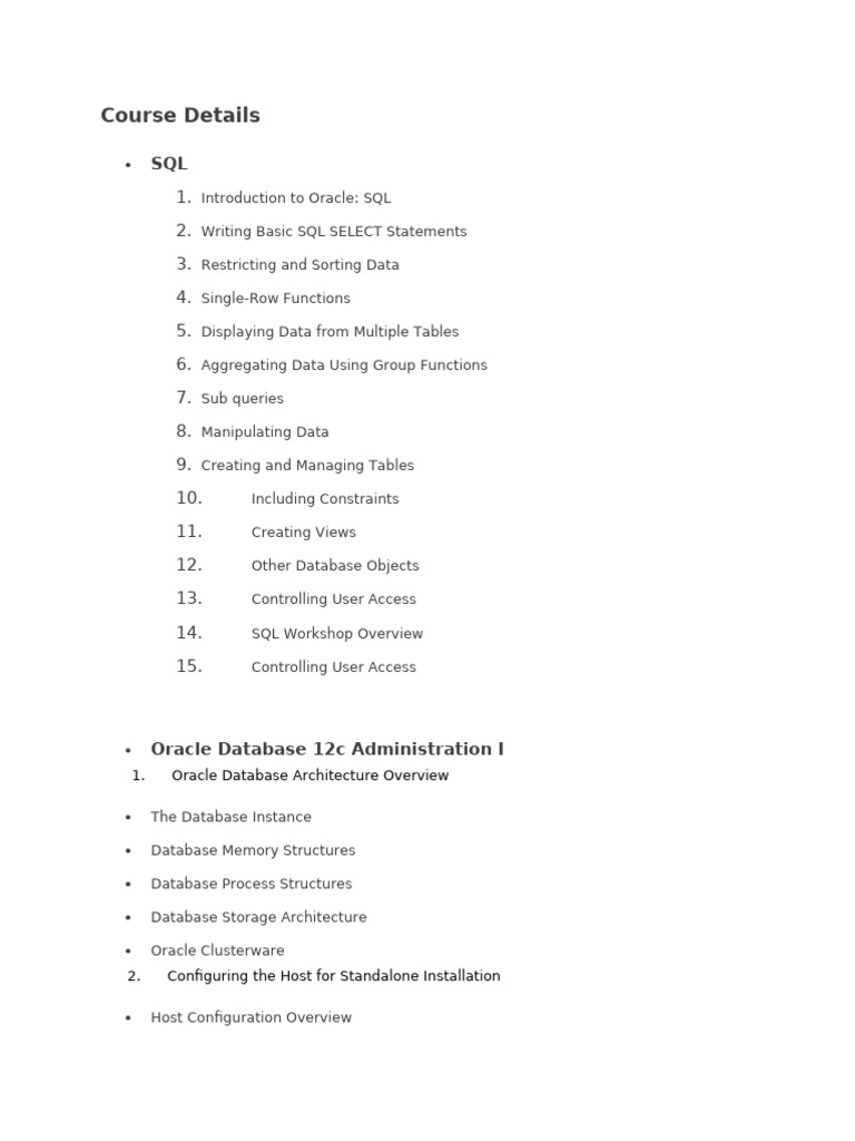 Course Details Oracle DBA | PDF | Databases | Cloud Computing