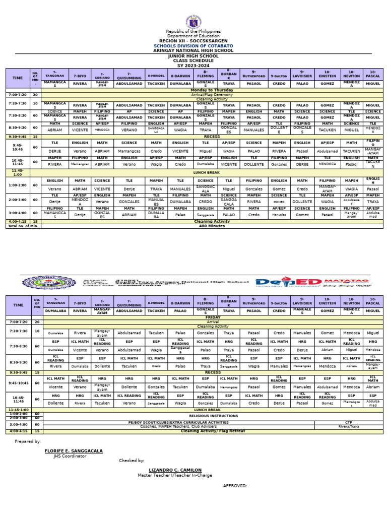 Class Schedule 2023-24 - 093725 | PDF