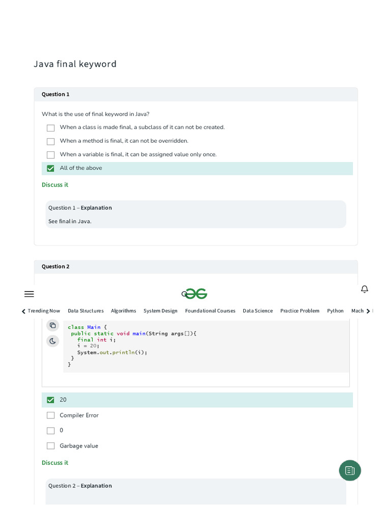 Quiz About Java Final Keyword | PDF | Object Oriented Programming | Software Engineering