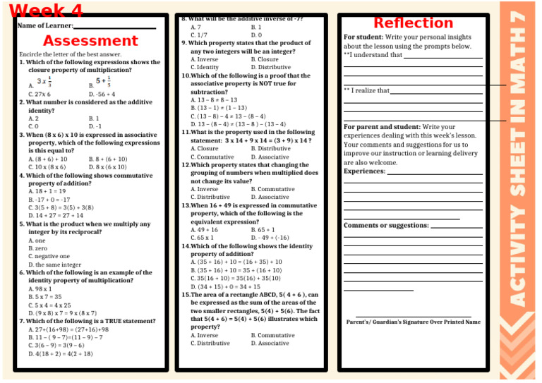 MATH 7 Week 4 | PDF | Multiplication | Mathematical Objects