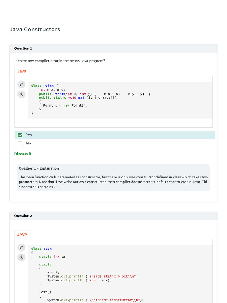 Oop Quiz Pdf Constructor Object Oriented Programming Programming