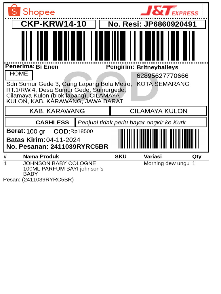 CKP-KRW14-10: No. Resi: JP6860920491 | PDF
