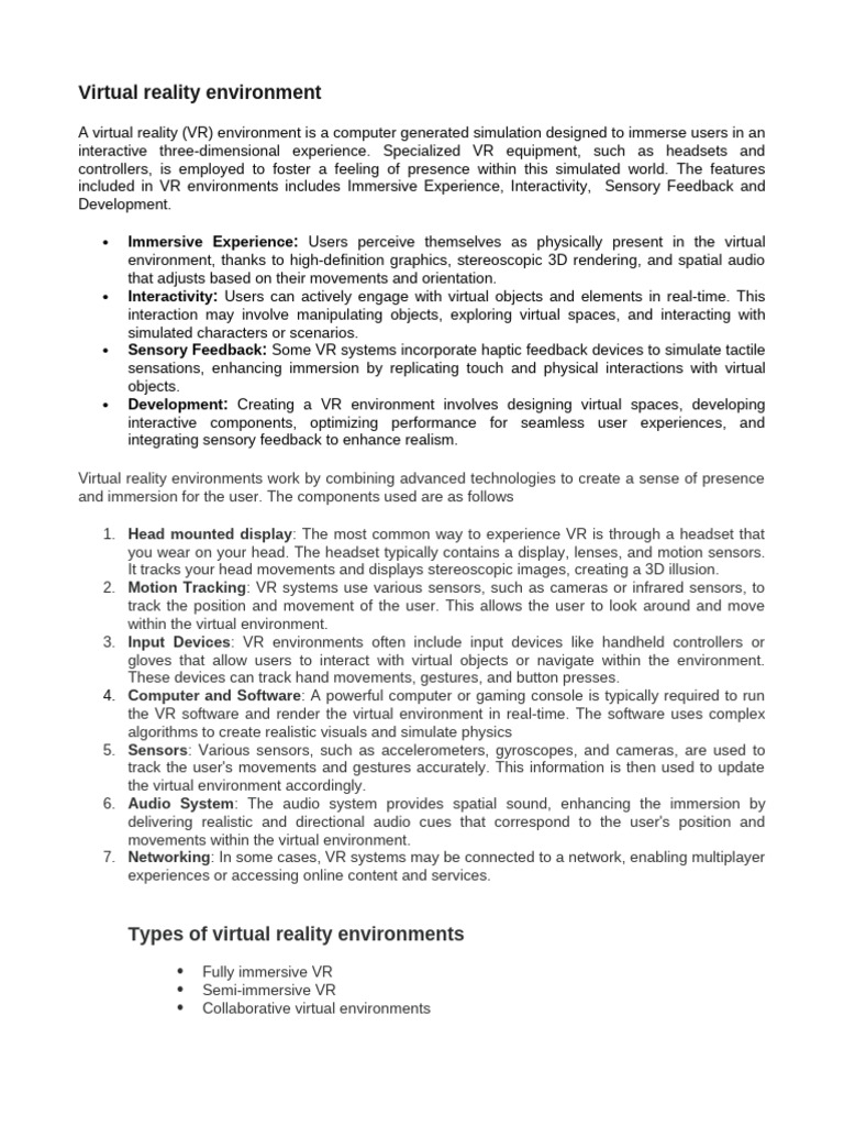 Overview of Virtual Reality Environments | PDF | Virtual Reality | Computer Graphics