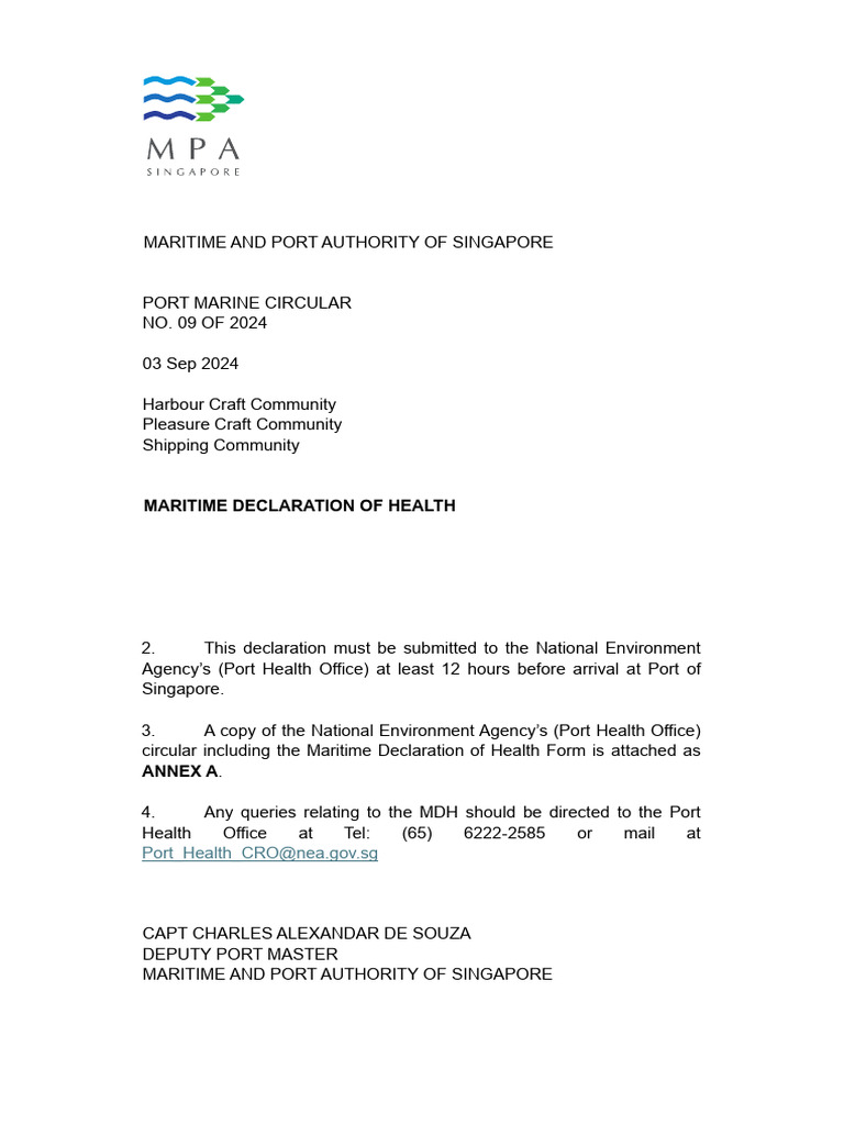 PMC 9 OF 2024 - Revised Maritime Declaration Health | PDF