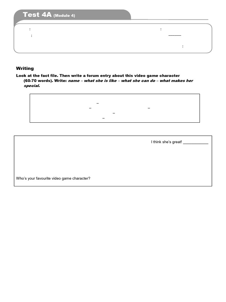 RO2 Writing 4A Mod 4 | PDF | Games & Activities
