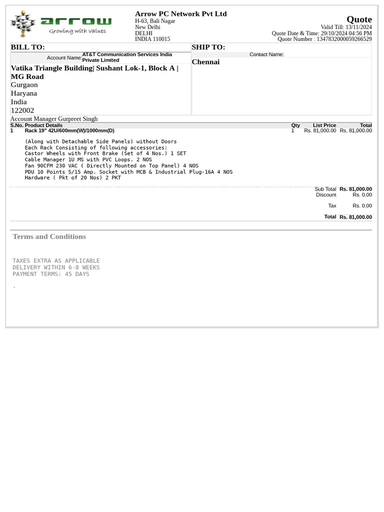 Quotation For Rack 19 - Chennai | PDF