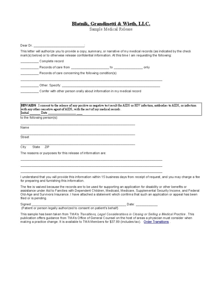Sample Medical Release | PDF | Medical Record | Medicaid