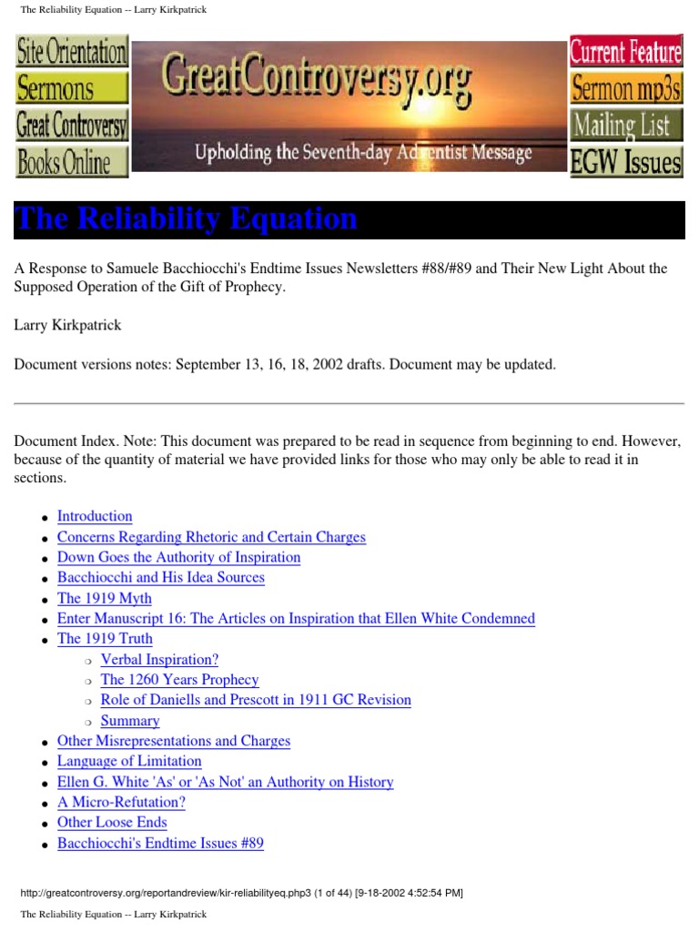 The Reliability Equation | PDF | Prophet | Prophecy