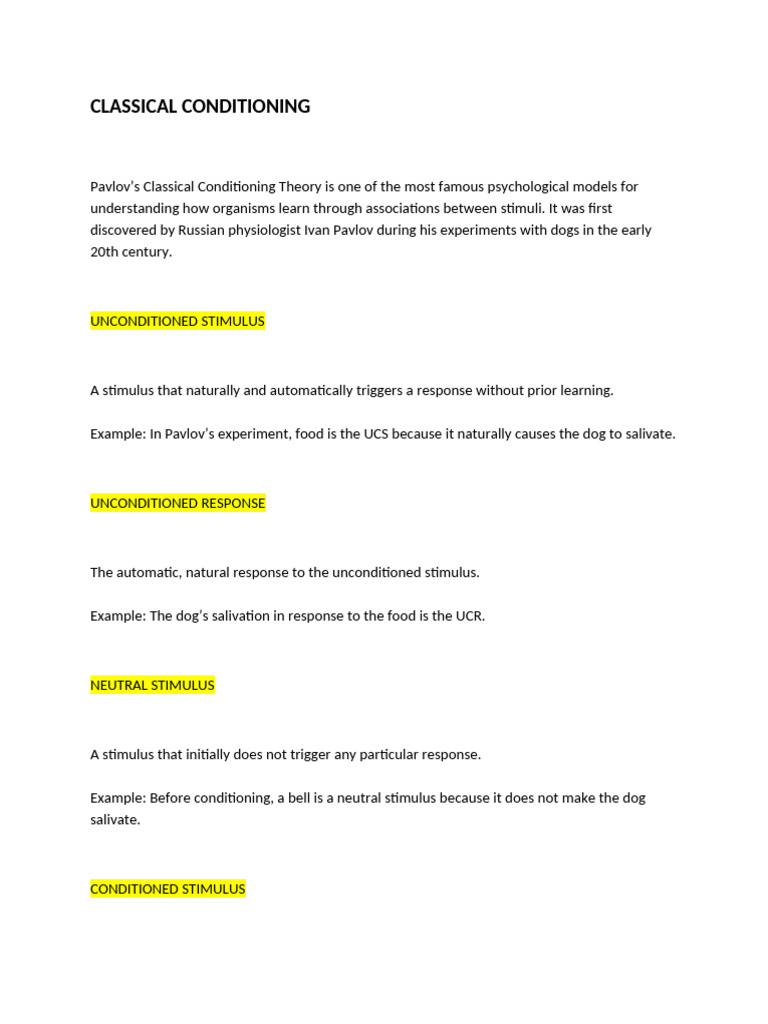 CLASSICAL CONDI-WPS Office | PDF | Classical Conditioning | Phobia
