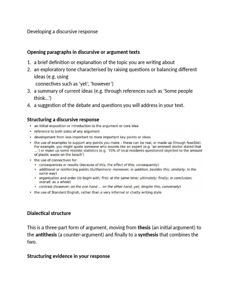 Developing A Discursive Response | PDF