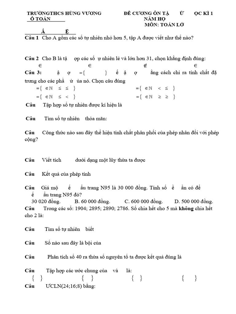TOÁN 6-ĐỀ CƯƠNG GK1 (24-25) -HV-điều chỉnh | PDF