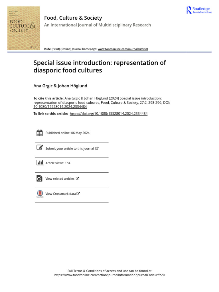 Special issue introduction representation of diasporic food cultures | PDF