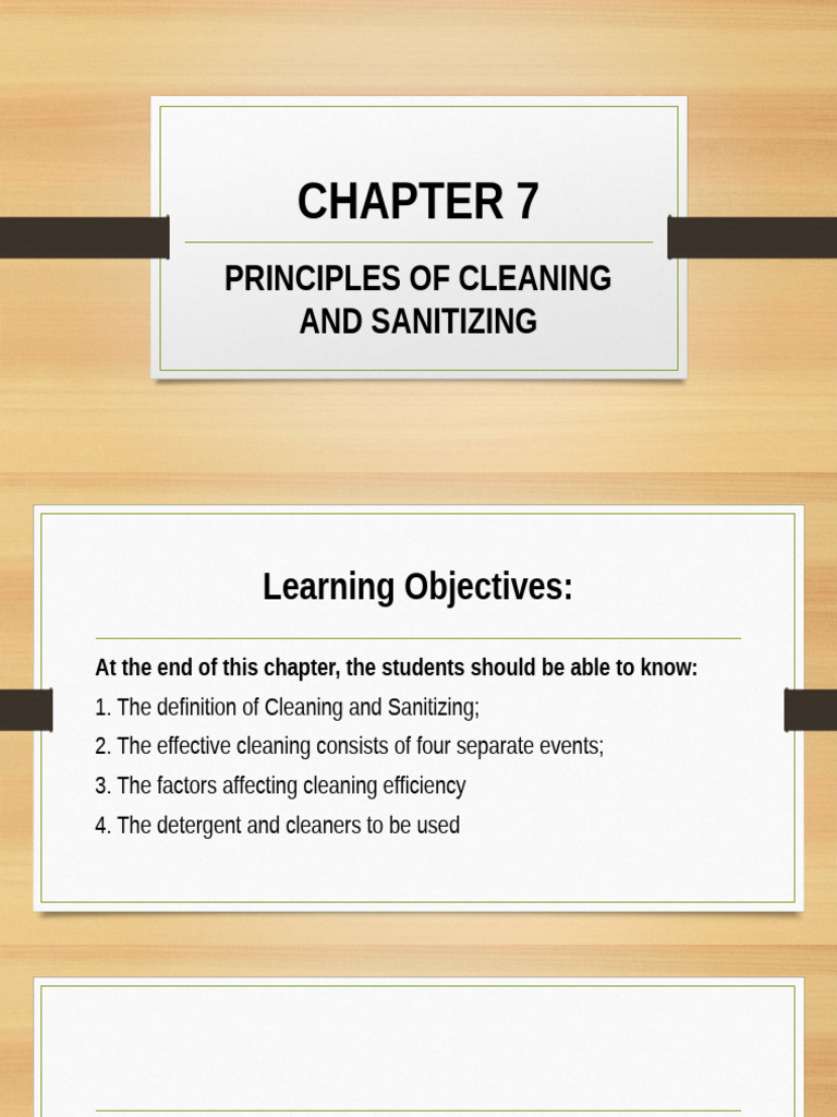 Principles of Cleaning and Sanitizing | PDF | Disinfectant | Detergent