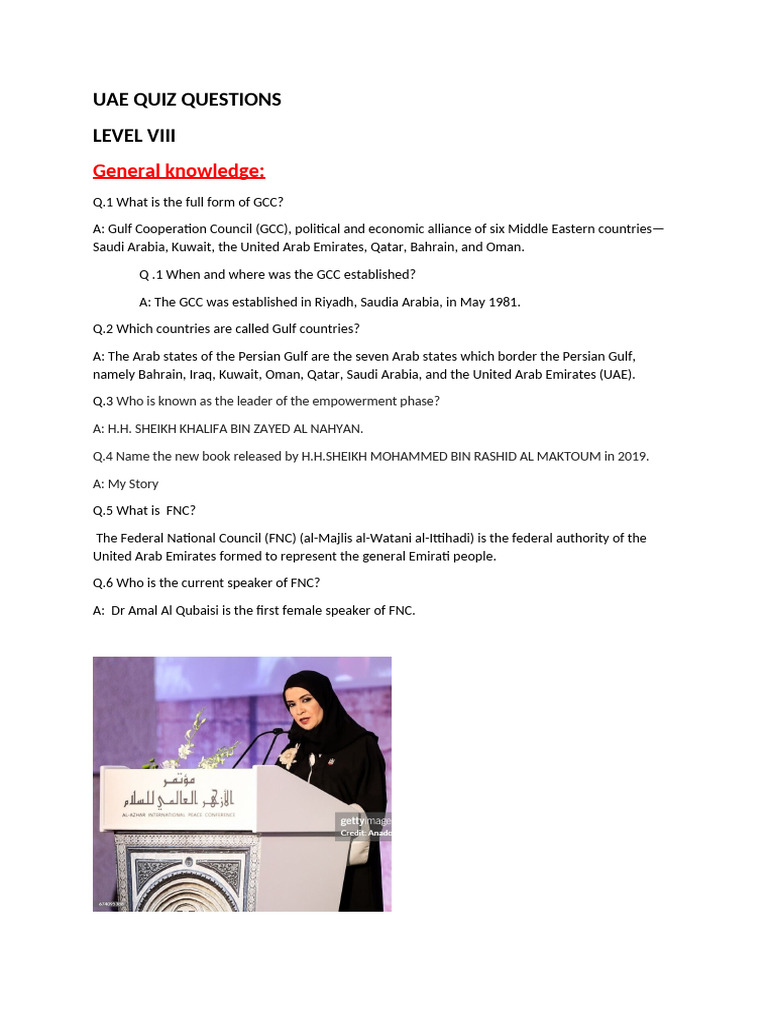 UAE QUIZ QUESTIONS Updated | PDF | United Arab Emirates | Gulf ...