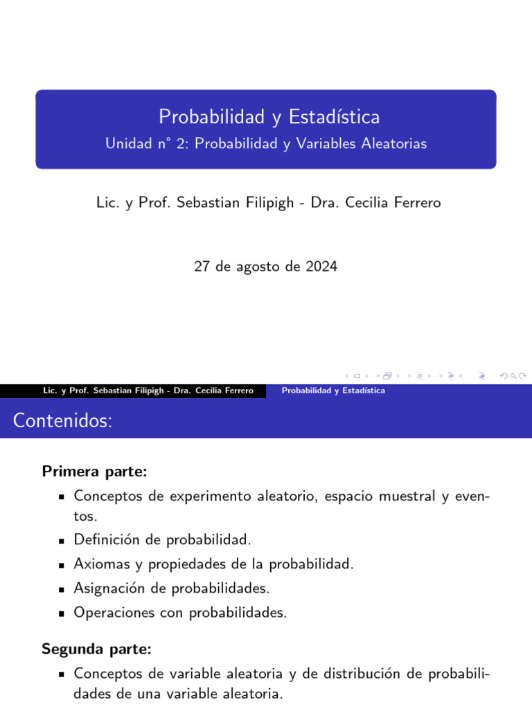 Unidad 2 Probabilidad - 1ra Parte | PDF | Teoría de probabilidad | Probabilidad