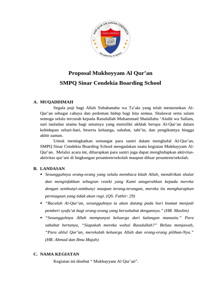 Proposal Mukhayyam Al Qur'an | PDF