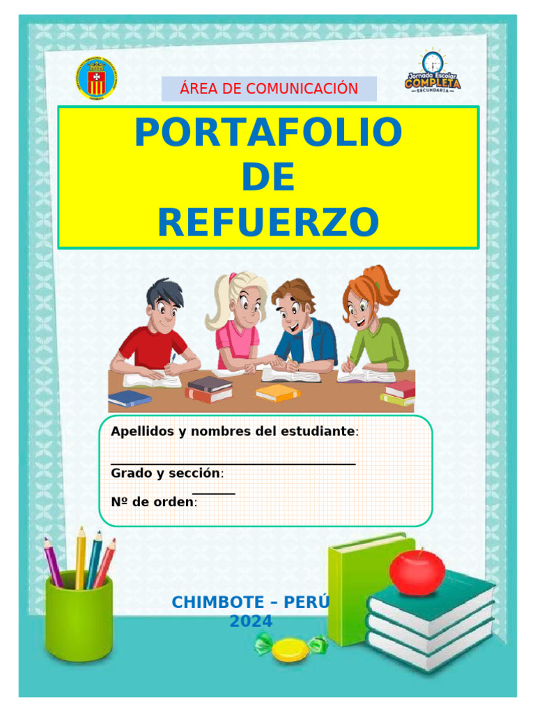 Portafolio de Refuerzo Escolar 2024 - Portada y Carátula | PDF