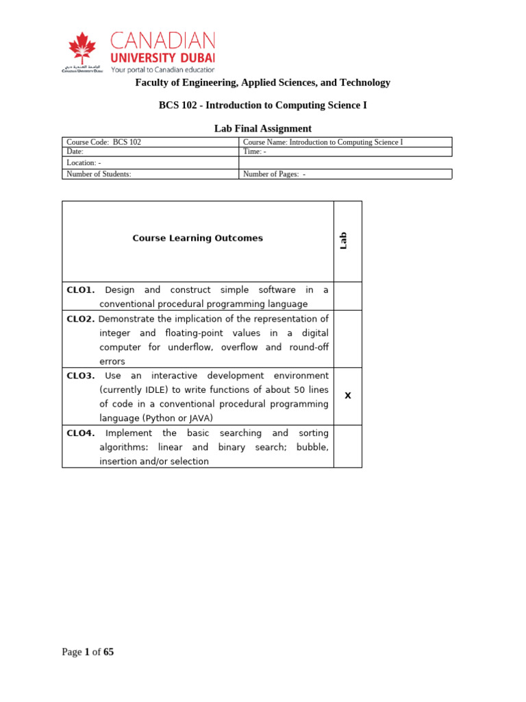 BCS 102 - Lab Final Assignment (Guidelines and Rubric) | PDF | Mobile App | Computer Programming