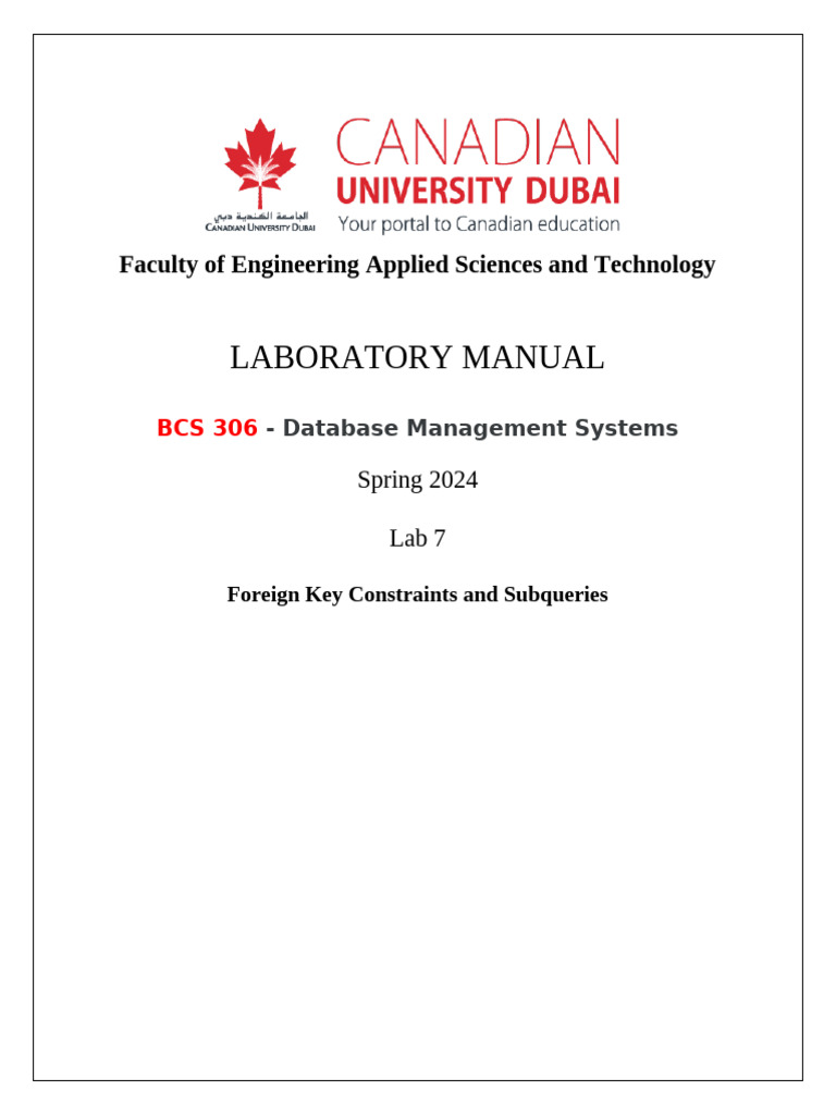 Lab 7 - Foreign Key Constraints and Subqueries BOUCHINA OTHMANE | PDF | Data Model | Sql