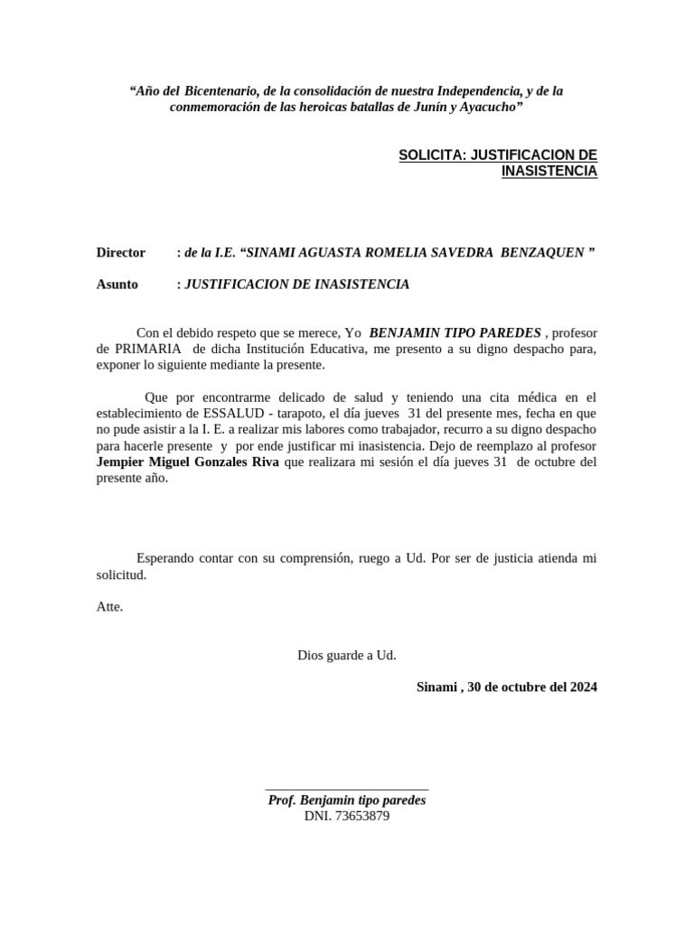 Modelo de Solicitud Permiso Por Salud | PDF