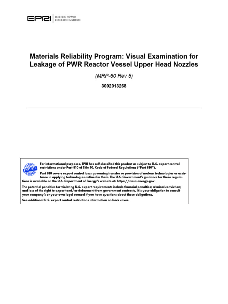 Materials Reliability Program - Visual Examination For Leakage of PWR ...