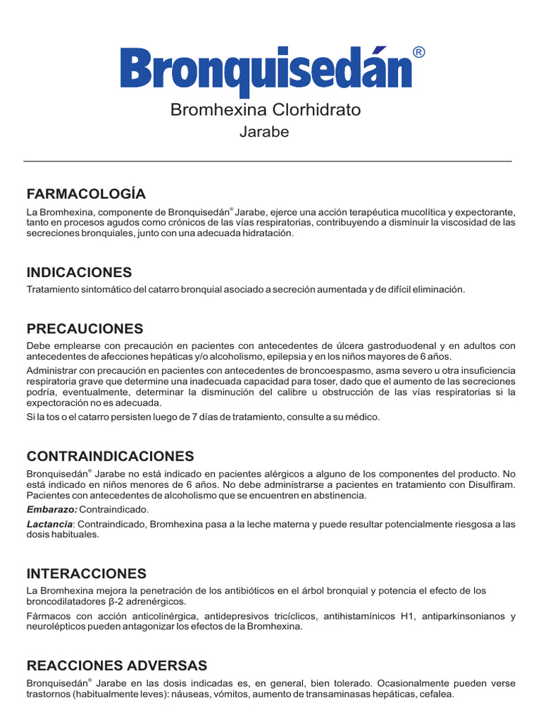 Bronquisedán Prospecto | PDF | Tos | Asma