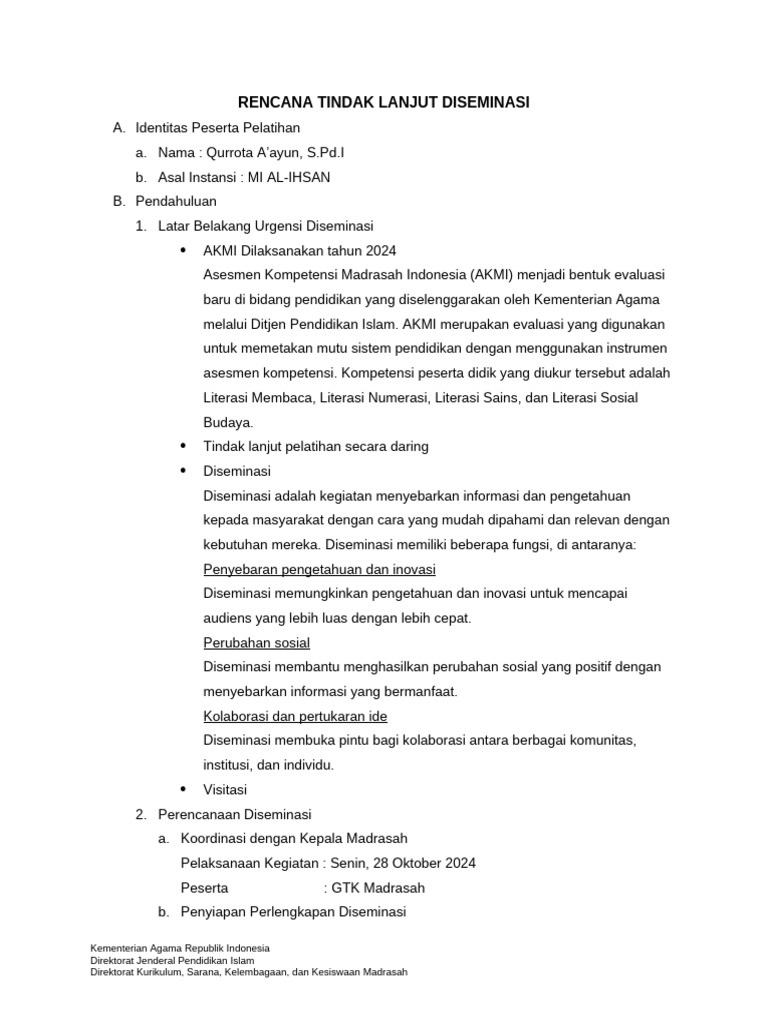 Rencana Diseminasi AKMI 2024 | PDF | Karier & Perkembangan