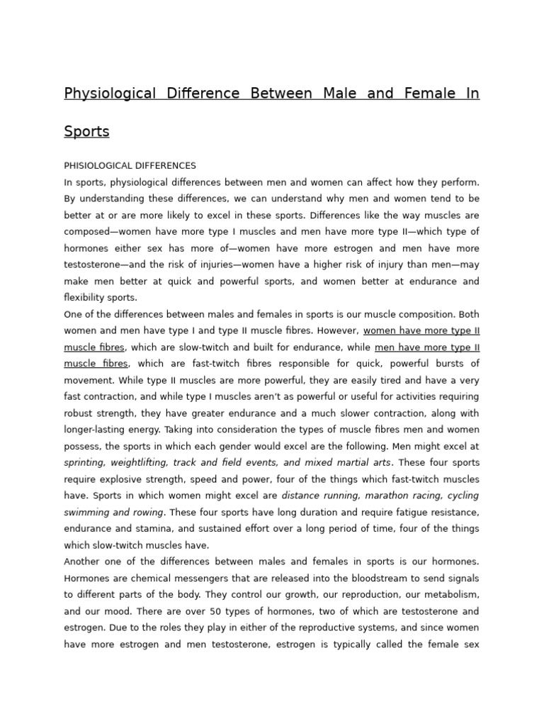 Physiological Differences in Sports | PDF | Skeletal Muscle ...