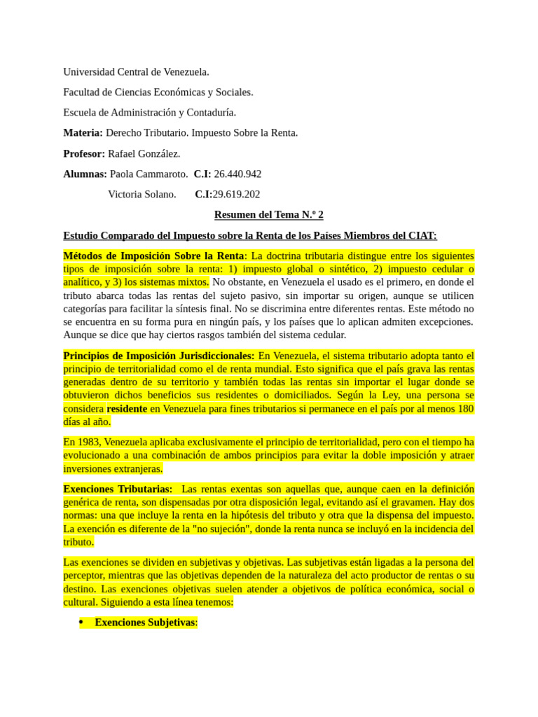 Resumen Tema 2. Victoria Solano. Paola Cammaroto. | PDF | Impuestos ...