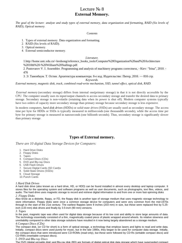Conspect of Lecture 8 | PDF | Computer Data Storage | Flash Memory