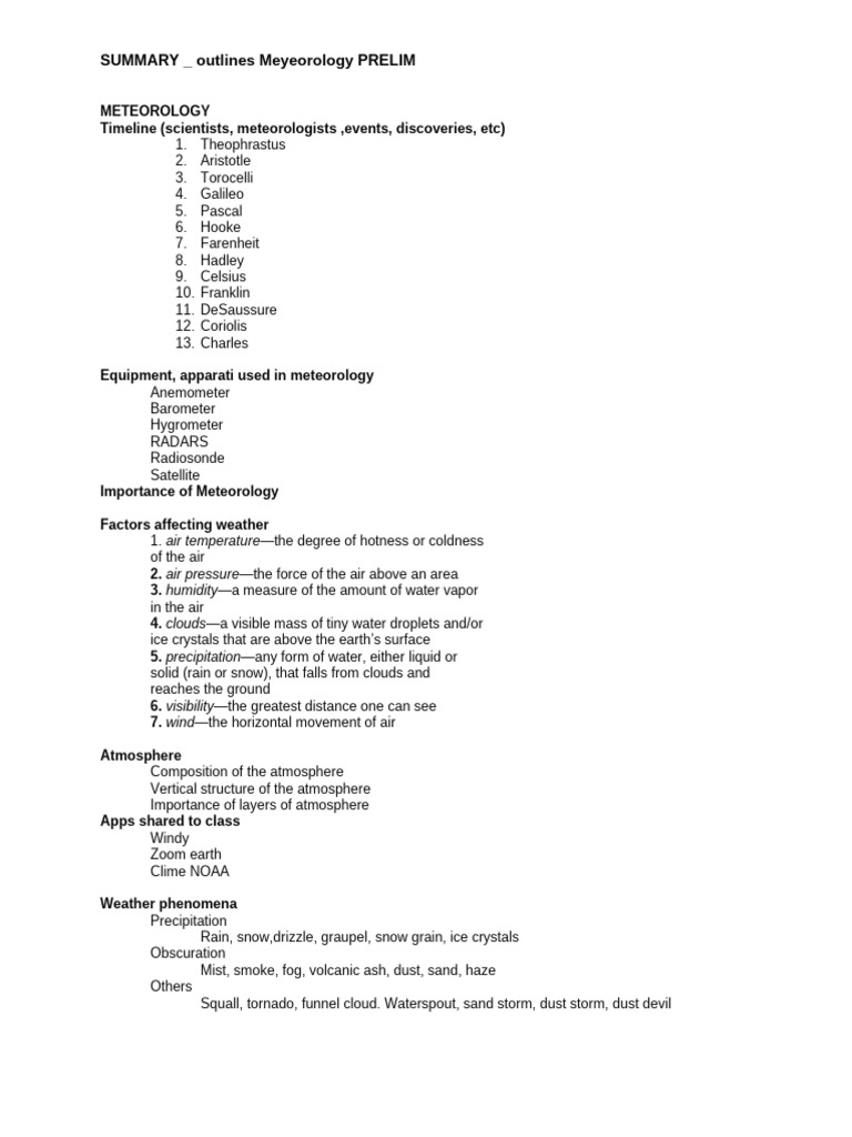 METEOROLOGY - Sumary Notes Outlines PRELIM | PDF | Law | Science ...