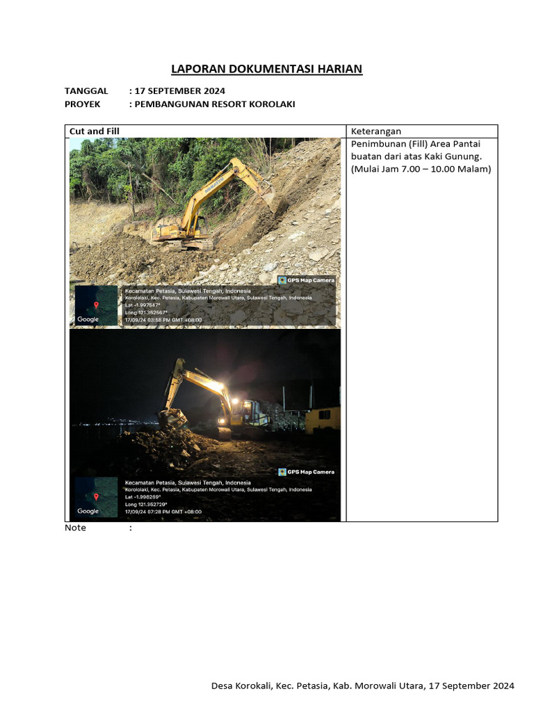 Laporan Dokumentasi 17-09-24 - KOROLAKI RESORT | PDF