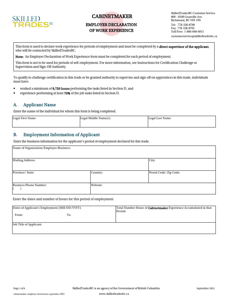 Cabinetmaker Experience Form | PDF | Cabinetry | Lamination