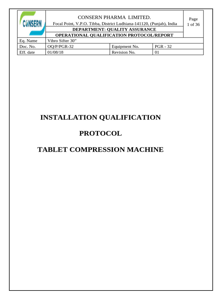 Vibro Sifter 30" Operational Qualification Report | PDF