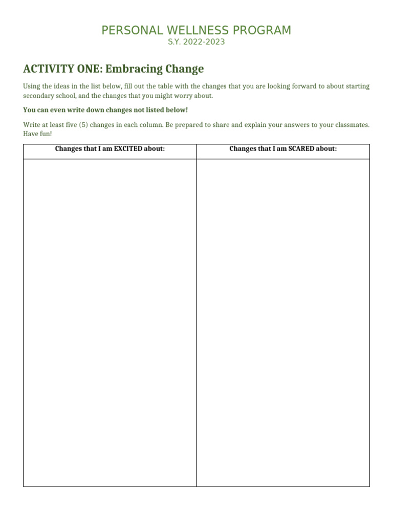 Activity One - Embracing Change | PDF | Self-Improvement