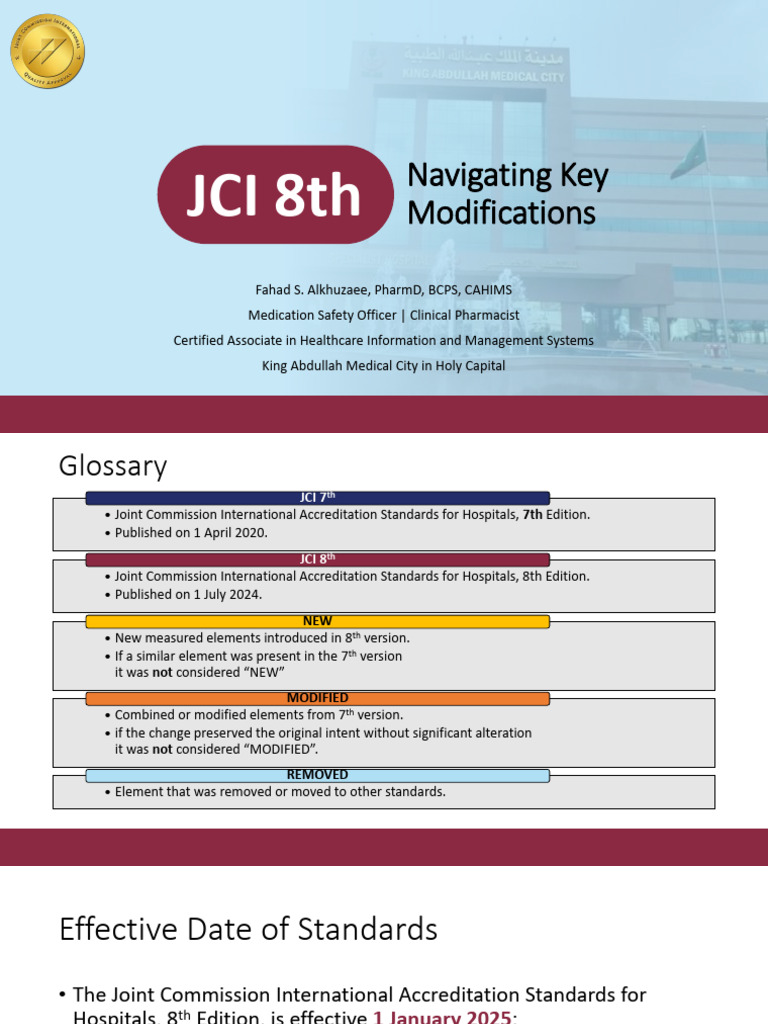 JCI 8th Edition Standards Overview | PDF | Joint Commission | Pharmacist