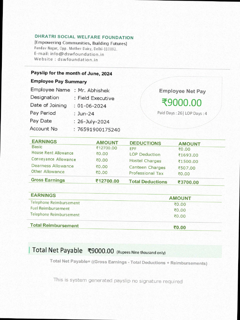 Abhishek June Salary Slip | PDF