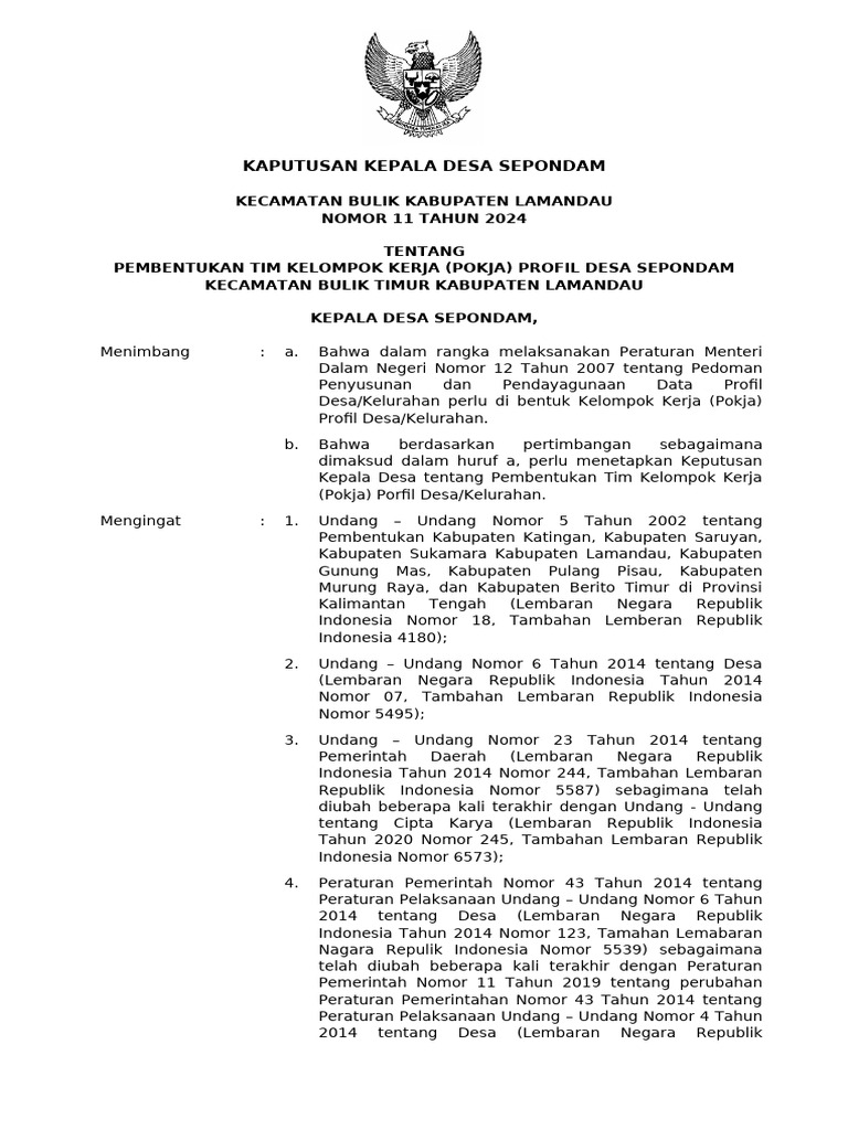 SK Pokja Profil Desa 2024 | PDF