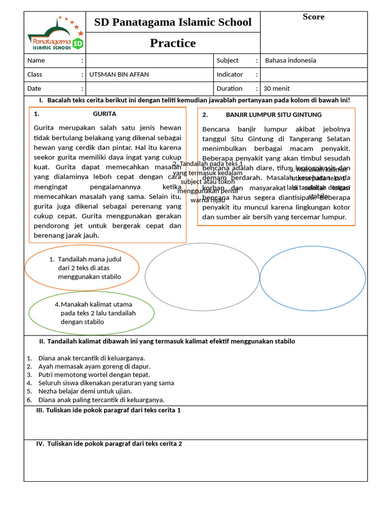 Worksheet Ide Pokok | PDF