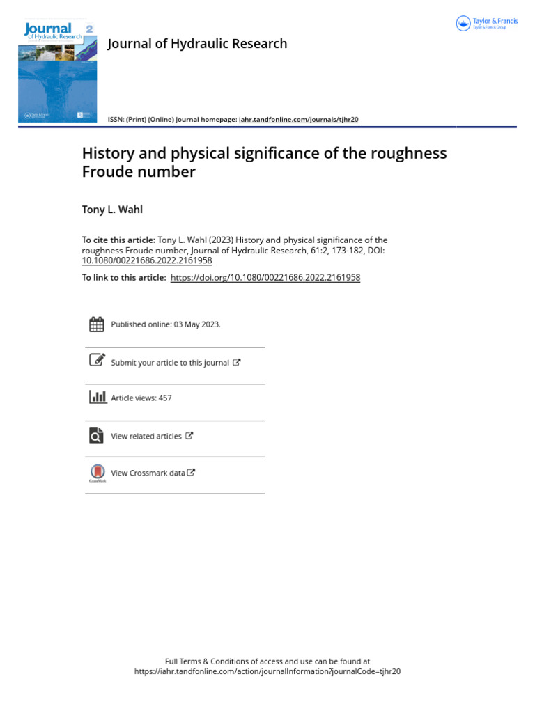 2023 - Wahl - History and Physical Significance of The Roughness Froude ...