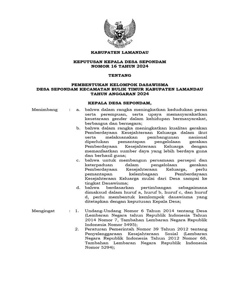 16. SK Dasawisma 2024 | PDF