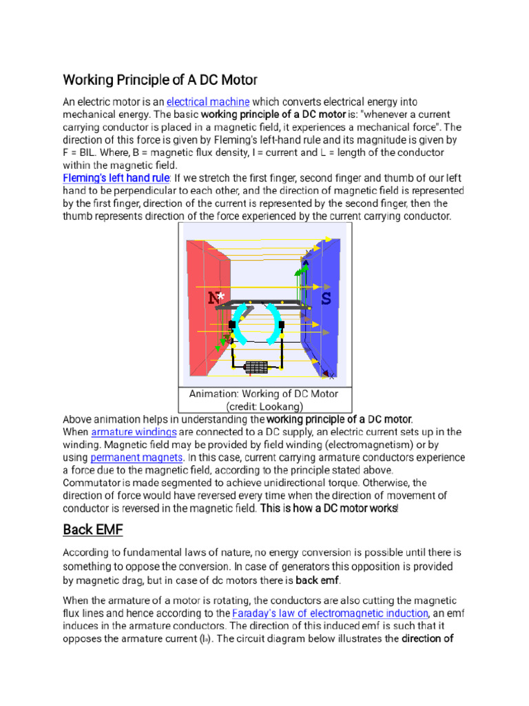 Working Principle of A DC Motor | PDF