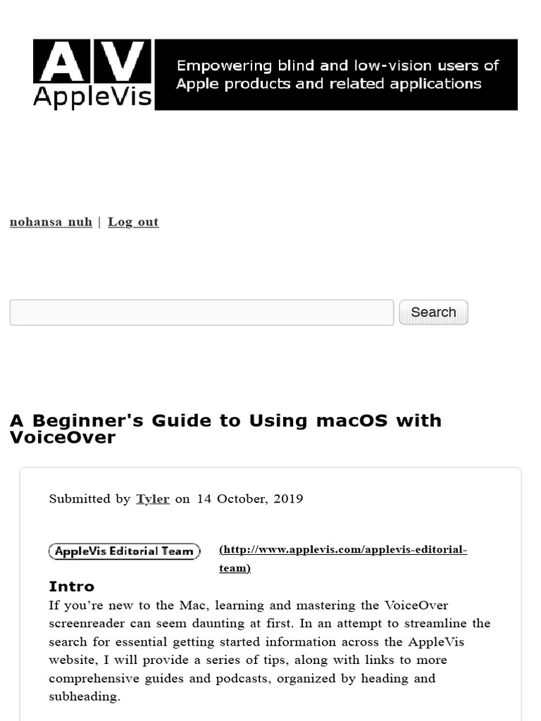 A Beginner's Guide To Using macOS With VoiceOver AppleVis | PDF ... A Beginner's Guide To Using macOS With VoiceOver AppleVis | PDF ...