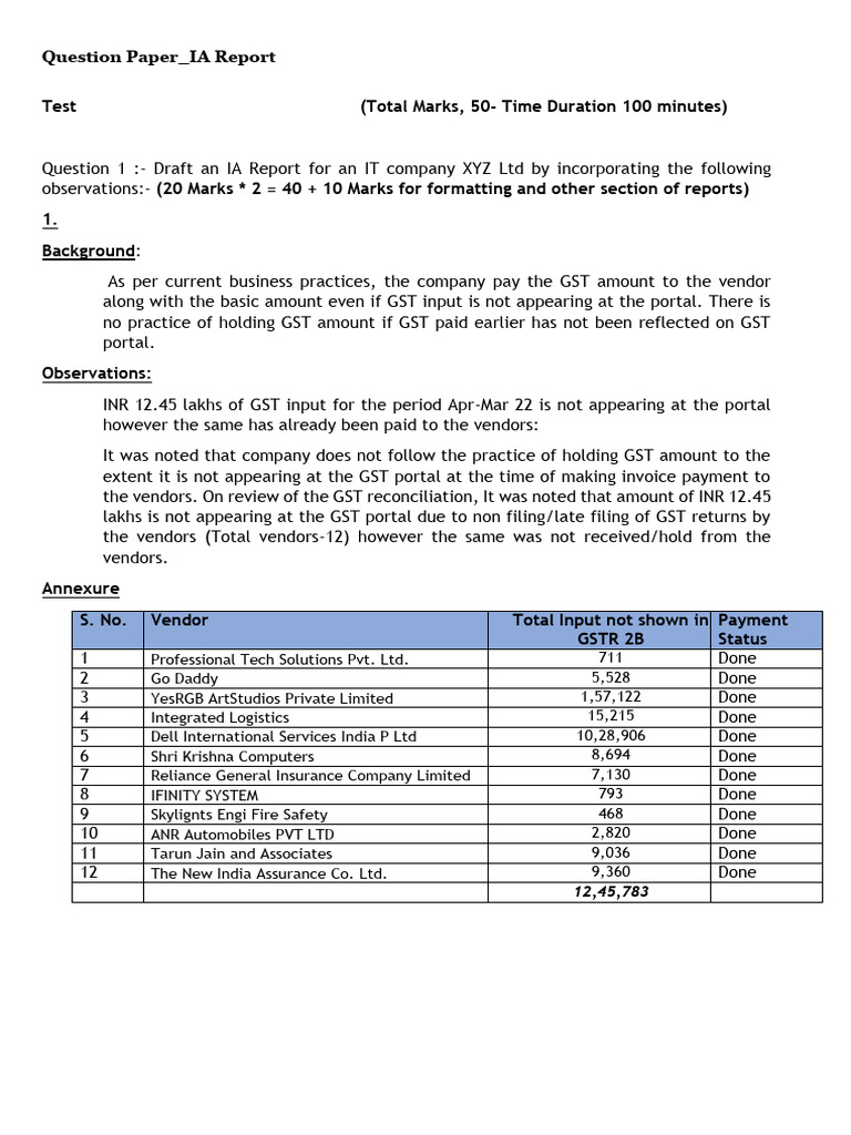 Resources-Prod 2643 Question Paper IA Report | PDF | Invoice | Business