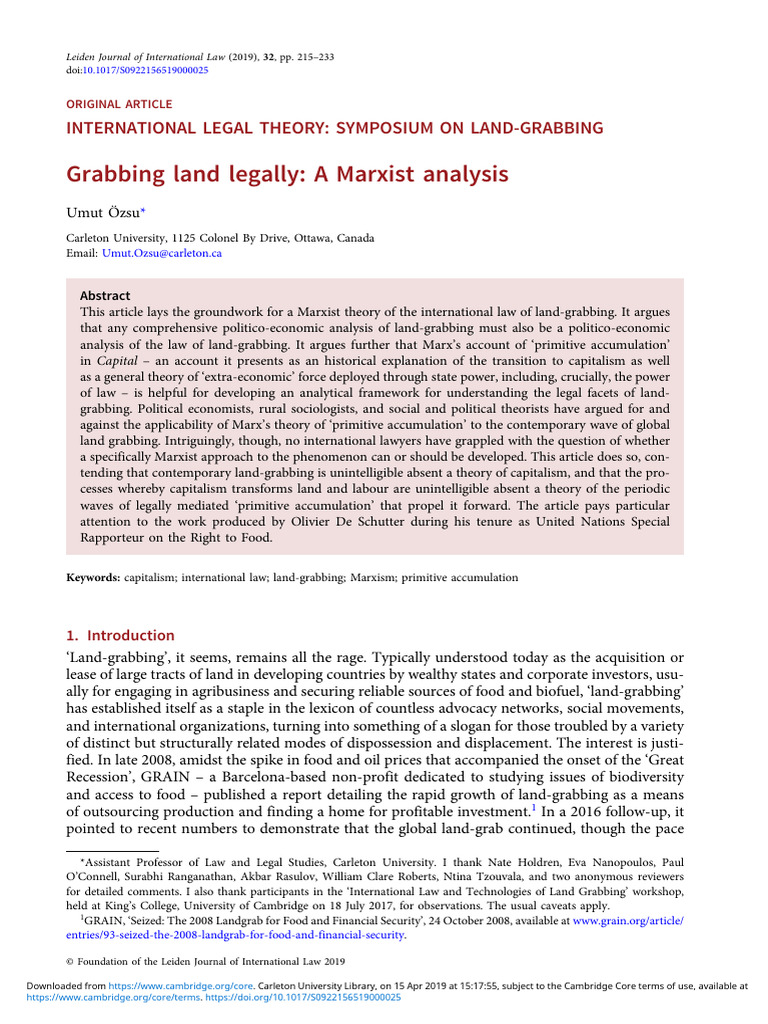 Grabbing Land Legally A Marxist Analysi | PDF | Capitalism | Marxism
