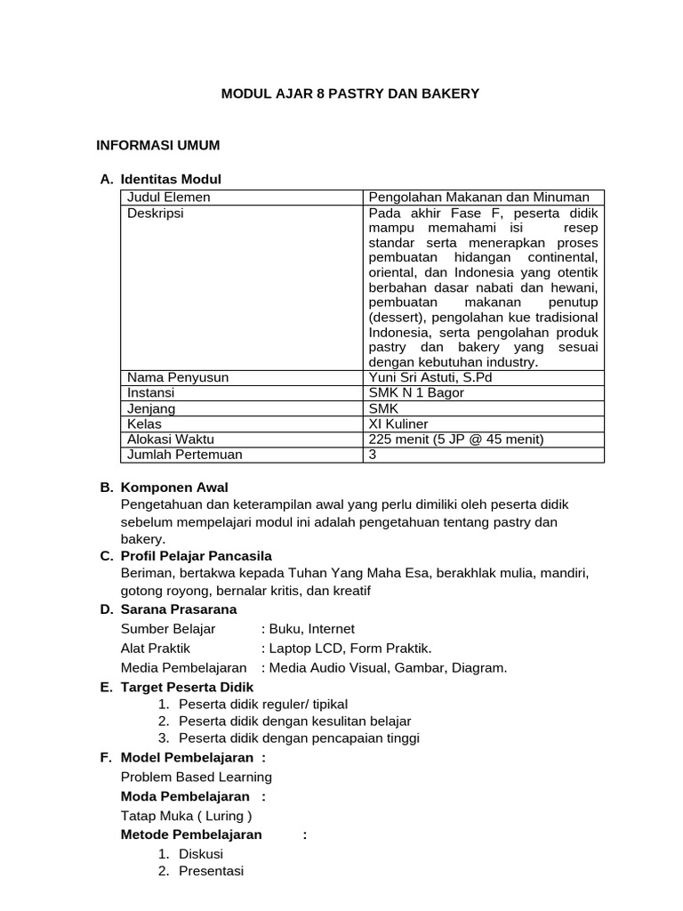 Modul Ajar Puff Pastry | PDF