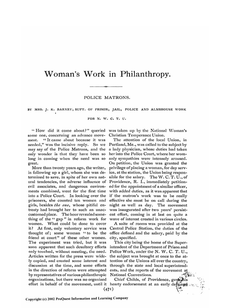 Barney, J K (1887) - POLICE MATRONS | PDF