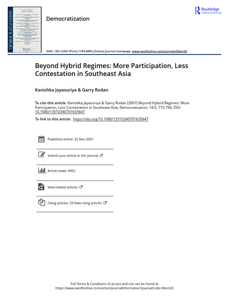 Beyond Hybrid Regimes More Participation Less Contestation in Southeast ...
